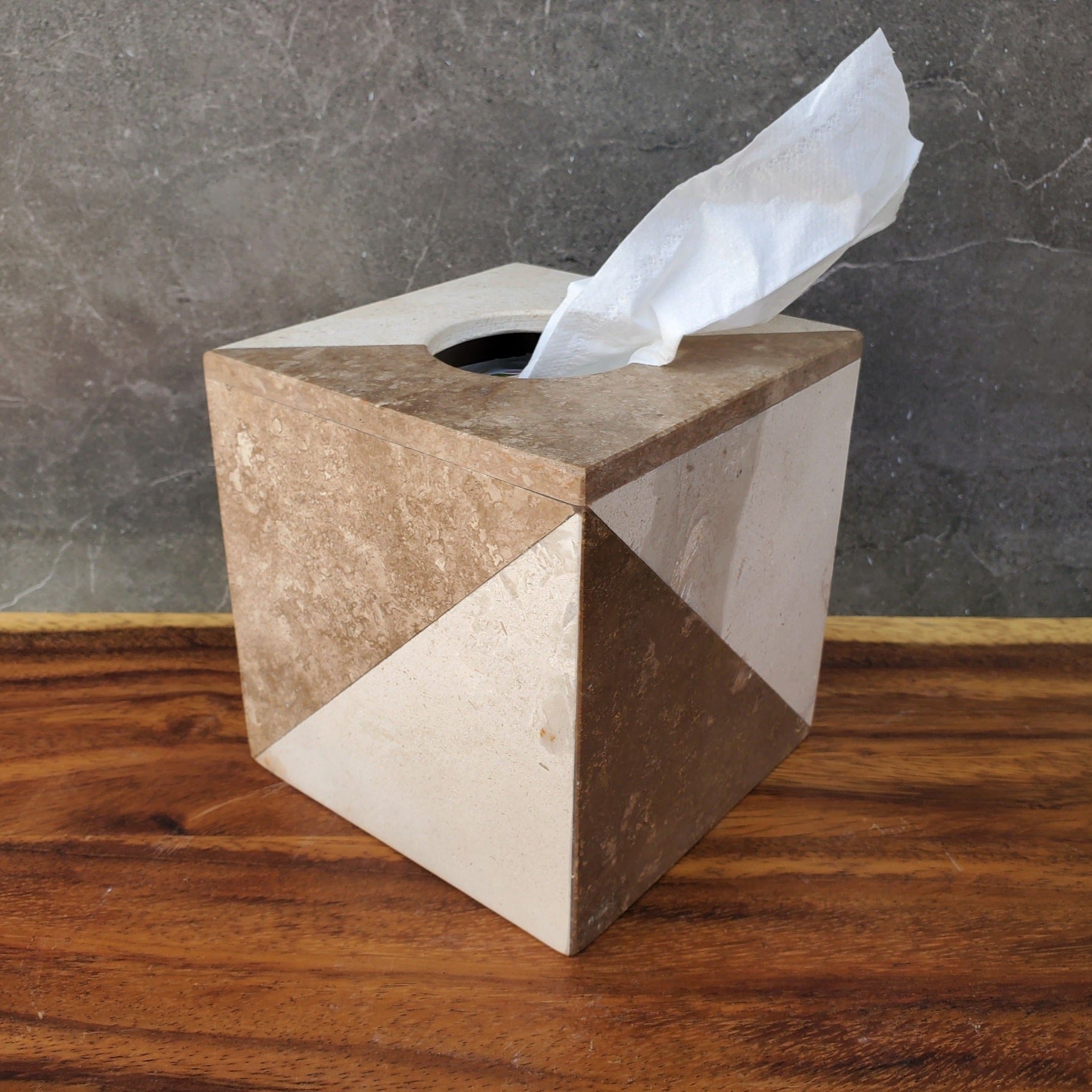TCSQ_43 Neutral Travertine Square Stone Tissue Box Cover